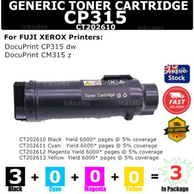 3 Generic Toner Ct202610 Ct202613 Black For Fuji Xerox Cp315 Cp315dw
