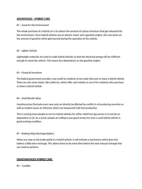 Hybrid Vehicles Advantages And Disadvantages Pdf Hybrid Vehicle Vehicles