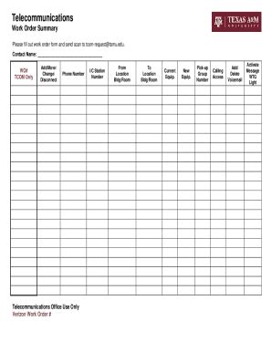 Fillable Online WORK ORDER SUMMARY FORM Texas A M University Fax Email Print PdfFiller
