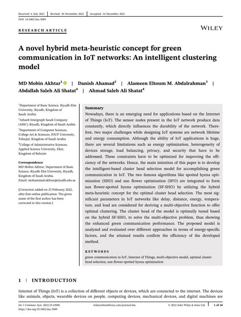 A Novel Hybrid Meta‐heuristic Concept For Green Communication In Iot