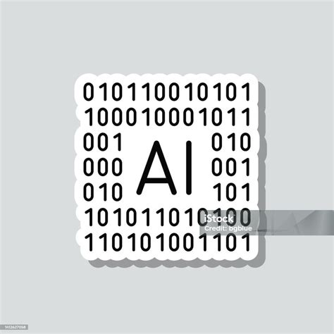 바이너리 코드가 있는 인공 지능 Ai 회색 배경에 아이콘 스티커 0에 대한 스톡 벡터 아트 및 기타 이미지 0 1 3차원