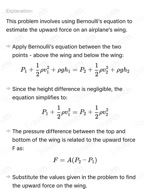 Solved Upward Force On An Airplanes Wing Use Bernoullis Equation To
