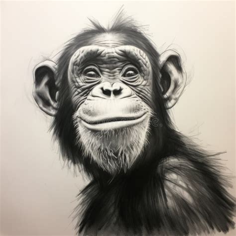 Hyperrealistic Portrait Of A Happy Chimp Graphite Sketch By Arthur