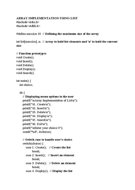 Array Implementation Learn ARRAY IMPLEMENTATION USING LIST Include Studocu