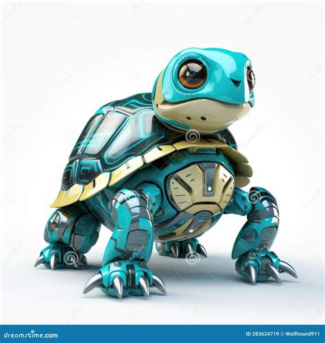 Cute Turtle Robot Robotic Reptile Isolated Over White Background Ai