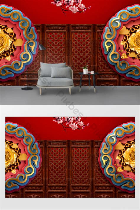 Traditional Classical Screen Gold Flower Embossed Tv Background Wall