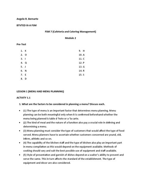 Fsm 7 Module 2 Pdf Menu Food And Drink
