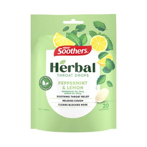 Buy Soothers Herbal Throat Drops Peppermint And Lemon 20 Pack Coles