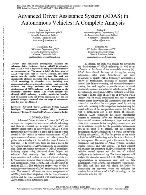 Advanced Driver Assistance System Adas In Autonomous Vehicles A