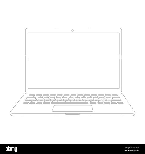 Laptop Line Contour Icon Open Computer Linear Gadget Vector Illustration Isolated On White