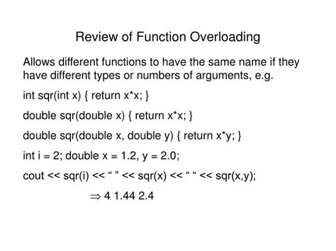 Ppt Review Of Function Overloading Powerpoint Presentation Free