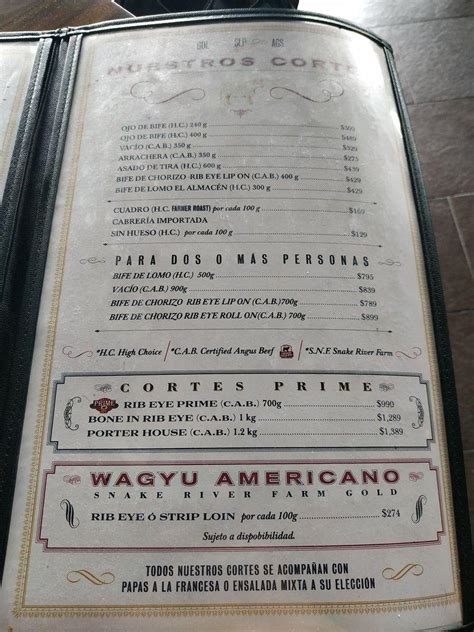 Carta Del Restaurante Almacen Del Bife Andares Gdl Zapopan Blvrd
