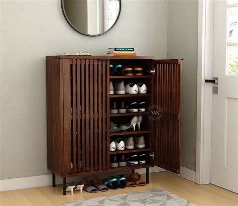 Buy Oxfora Premium Solid Wood Shoe Cabinet With Slatted Doors Mango