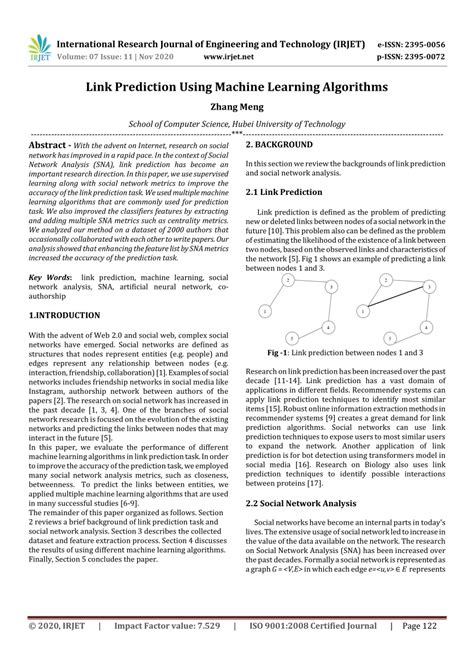 Pdf Link Prediction Using Machine Learning Algorithms