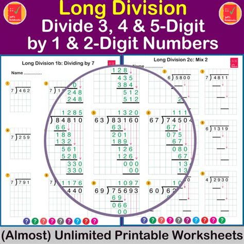 Long Division And Standard Algorithm Divide 3 To 5 Digit Numbers By 1 And 2 Digit