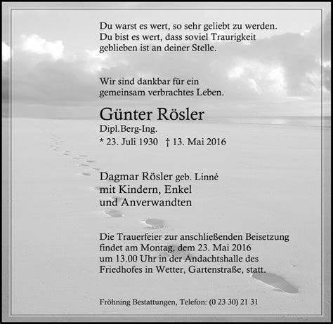 Traueranzeigen Von Günter Rösler Trauer In Nrw De