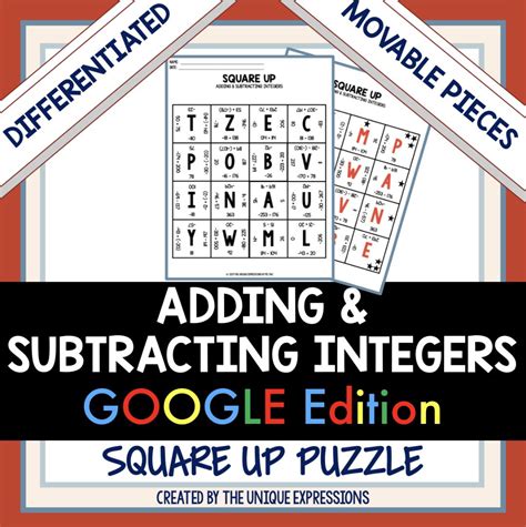 Adding Subtracting Integers Digital Puzzle Adding And Subtracting Integers Subtracting