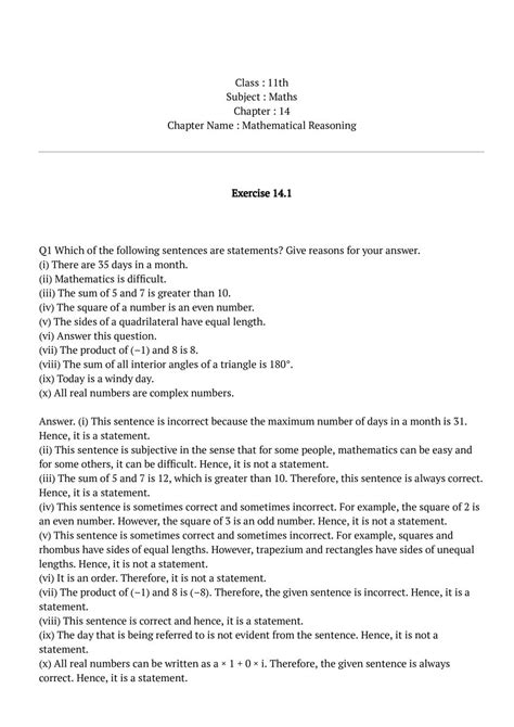 Ncert Solutions For Class 11 Maths Chapter Mathematical Reasoning Pdf