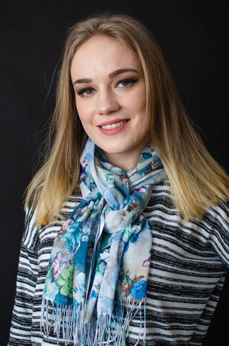 Pretty Girl From Poland With Blue Scarf Stock Image Image Of Poland