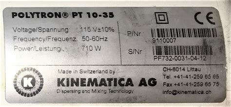 Used Kinematica Polytron Pt 10 35 Blade Type Homogenizer For Sale At Chemistry Rg Consultant Inc
