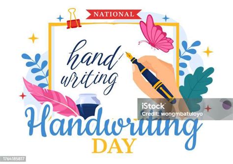 1월 23일 전국 필기의 날 벡터 일러스트 레이 션 잉크 펜 종이 에 쓰기에 대 한 플랫 만화 손으로 그린 배경 디자인 0명에