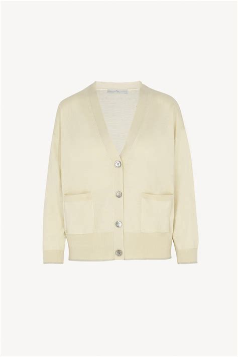 Ivory Silk Cashmere Cardigan With Lurex Inserts