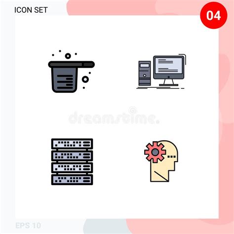 Filledline Flat Color Pack Of 4 Universal Symbols Of Baking Personal Cups Desktop Rack Stock