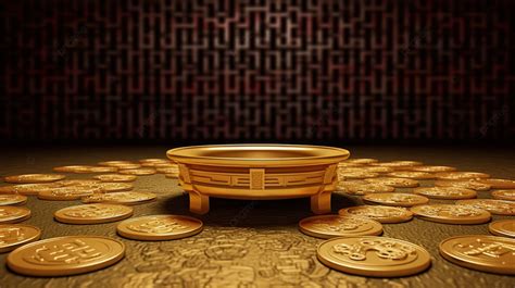 제품 배치에 완벽한 위안바오 중국 금과 동전 배경을 위한 3d 그림 빈 디스플레이 장면 중국 새해 장식 중국 새해 배경
