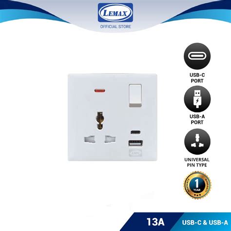 LMX 13A USB A USB C Multi Switch Socket Wall Socket 2 X USB Socket Soket Plug Soket USB SS