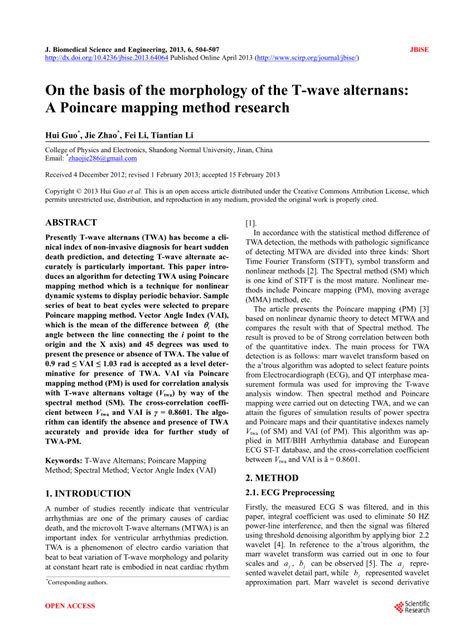 Pdf On The Basis Of The Morphology Of The T Wave Alternans A Poincare Mapping Method Research