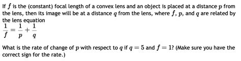 Solved If F Is The Constant Focal Length Of A Convex Lens Chegg
