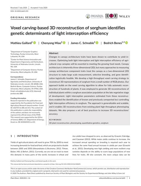 Pdf Voxel Carving Based 3d Reconstruction Of Sorghum Identifies Genetic Determinants Of Light