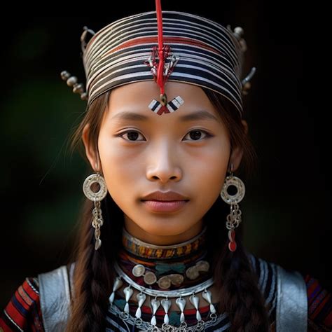 Premium Ai Image Portait Young Girl Hill Tribe Generative Ai