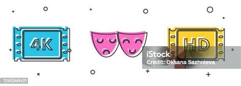 4k 영화 테이프 프레임 코미디와 비극 연극 마스크와 4k 영화 테이프 프레임 아이콘을 설정합니다 벡터 4k해상도에 대한 스톡 벡터 아트 및 기타 이미지 Istock