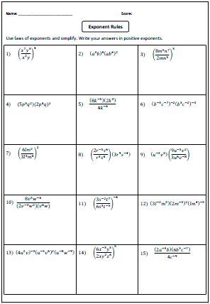 Maths Pre Algebra Worksheet Exponents 100 Questions Worksheets