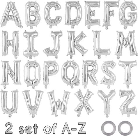 52 Pcs Silver Letter Balloons 16 Inch Foil Alphabet Letter