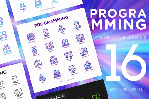 Programming Thin Line Icons Set By Alexey Blogoodf TheHungryJPEG