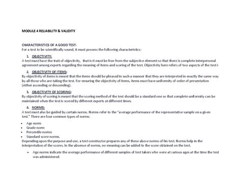 Reliability Validity MODULE RELIABILITY VALIDITY CHARACTERISTICS OF A GOOD TEST For A