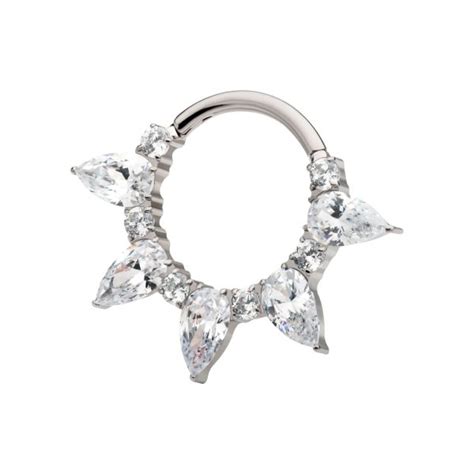 Titanium Clustered Prong Set Round And Teardrop Cz Front Facing Hinged