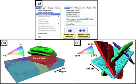 screen captures of the 3d ebsd data processing tools along with example
