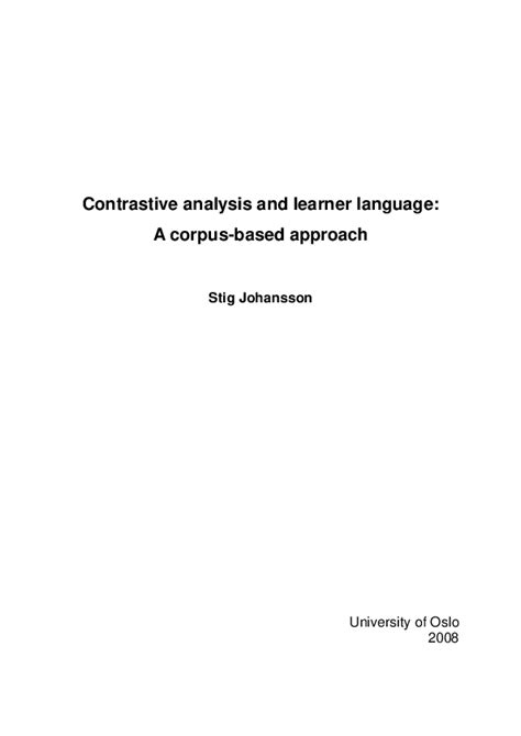 Pdf Contrastive Analysis And Learner Language A Corpus Based Approach