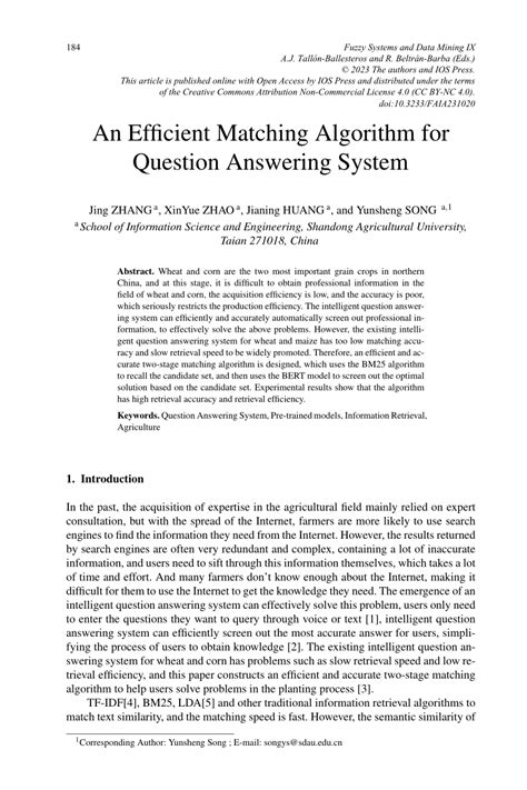 Pdf An Efficient Matching Algorithm For Question Answering System