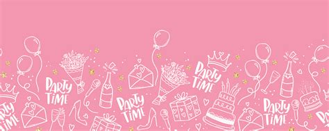 케이크 선물 상자 풍선 및 파티 장식과 함께 재미있는 손으로 그려진 파티 원활한 배경 생일 파티 직물 배너 배경 화면 포장에 적합 벡터 디자인 0명에 대한 스톡 벡터 아트