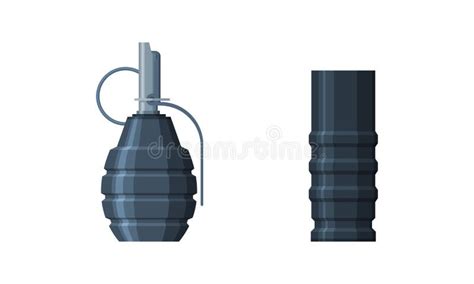 Grenade Or Shell As Explosive Weapon Thrown By Hand Vector Set Stock