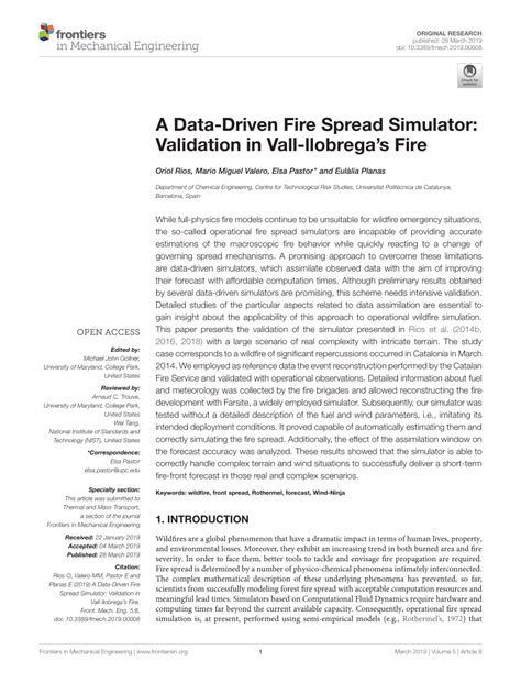 Pdf A Data Driven Fire Spread Simulator Validation In Vall Llobregas Fire