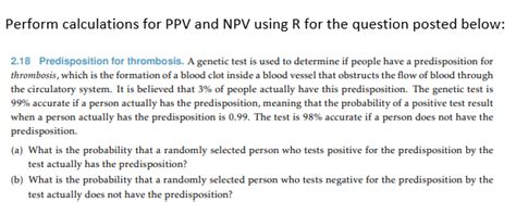Solved Perform Calculations For Ppv And Npv Using R For The