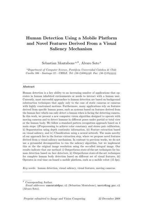 Pdf Human Detection Using A Mobile Platform And Novel Features