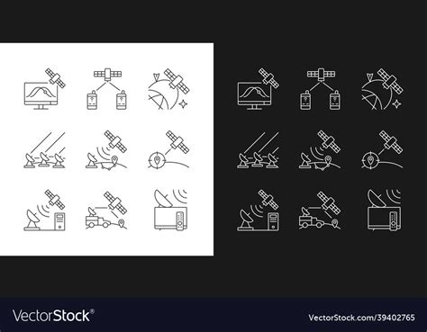Artificial Satellites Linear Icons Set For Dark Vector Image