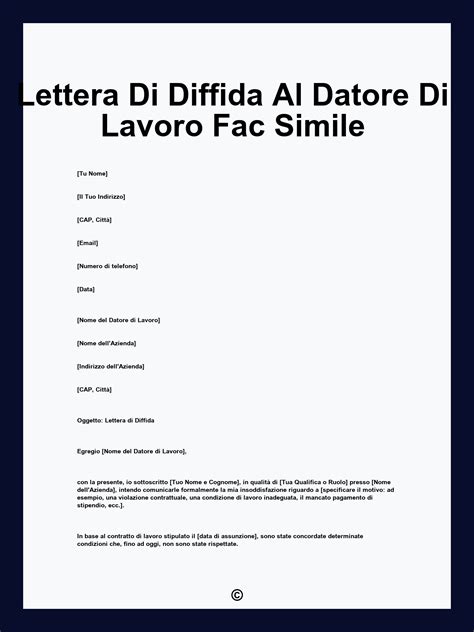 Lettera Di Diffida Al Datore Di Lavoro Fac Simile