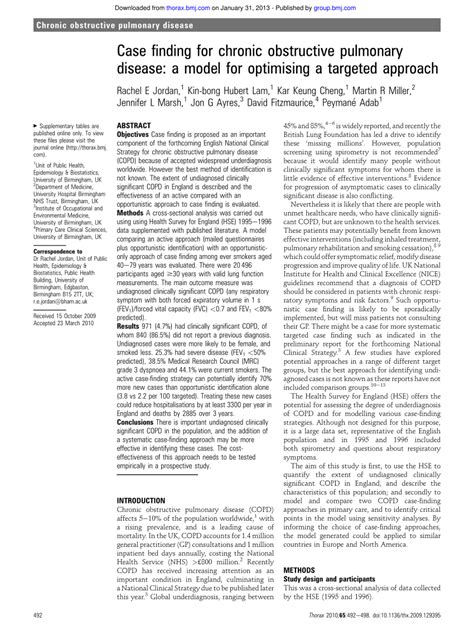 Pdf Case Finding For Chronic Obstructive Pulmonary Disease A Model For Optimising A Targeted
